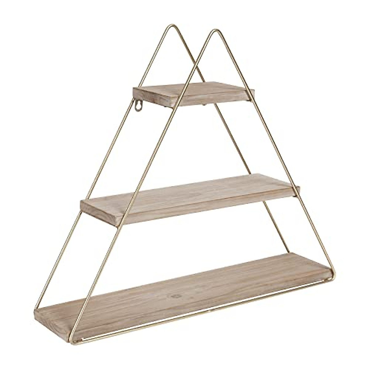 Kate and Laurel Tilde Small Three Tiered Triangle Floating Metal Wall Shelf, White and Gold
