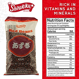 Shirakiku Dark Red Beans | Japanese Vegan Azuki Small Beans | Fiber, Iron Various Calcium & Minerals | Perfect For Asian Recipes and Desserts | Delicious Nutritious Beans 12-Ounce