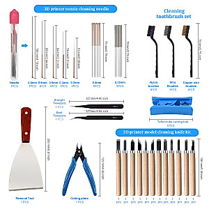 HAWKUNG 35 Pieces 3D Printer Accessories Tool Kit, 7 Size Cleaning Needles, Tweezers, Pliers, Scraper, Cleaning Brushes, Clean Up Knives Come for 3D Printing Model Removing, Cleaning, Finishing