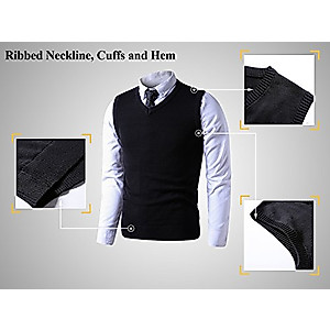 LTIFONE Black Sweater Vest for Men，Business Slim Fit Mens Sweater V Neck，Big and Tall Pullover Sleeveless Sweaters(4XL)