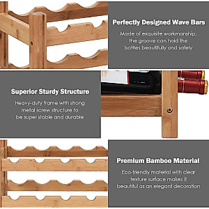 COSTWAY Wine Rack, Bamboo 12 Bottles 2-Tier Wine Display Rack for Countertop Home Kitchen Pantry, Free Standing Wine Storage, Rack Tabletop Wine Rack (Nature)