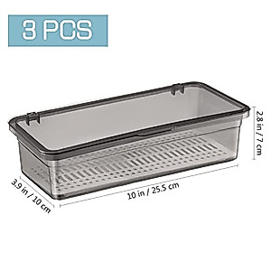 Cabilock 3Pcs Flatware Plastic Tray with Lid Kitchen Cutlery Drawer Organizer Silverware Countertop Storage Container Tableware Storage Organizer