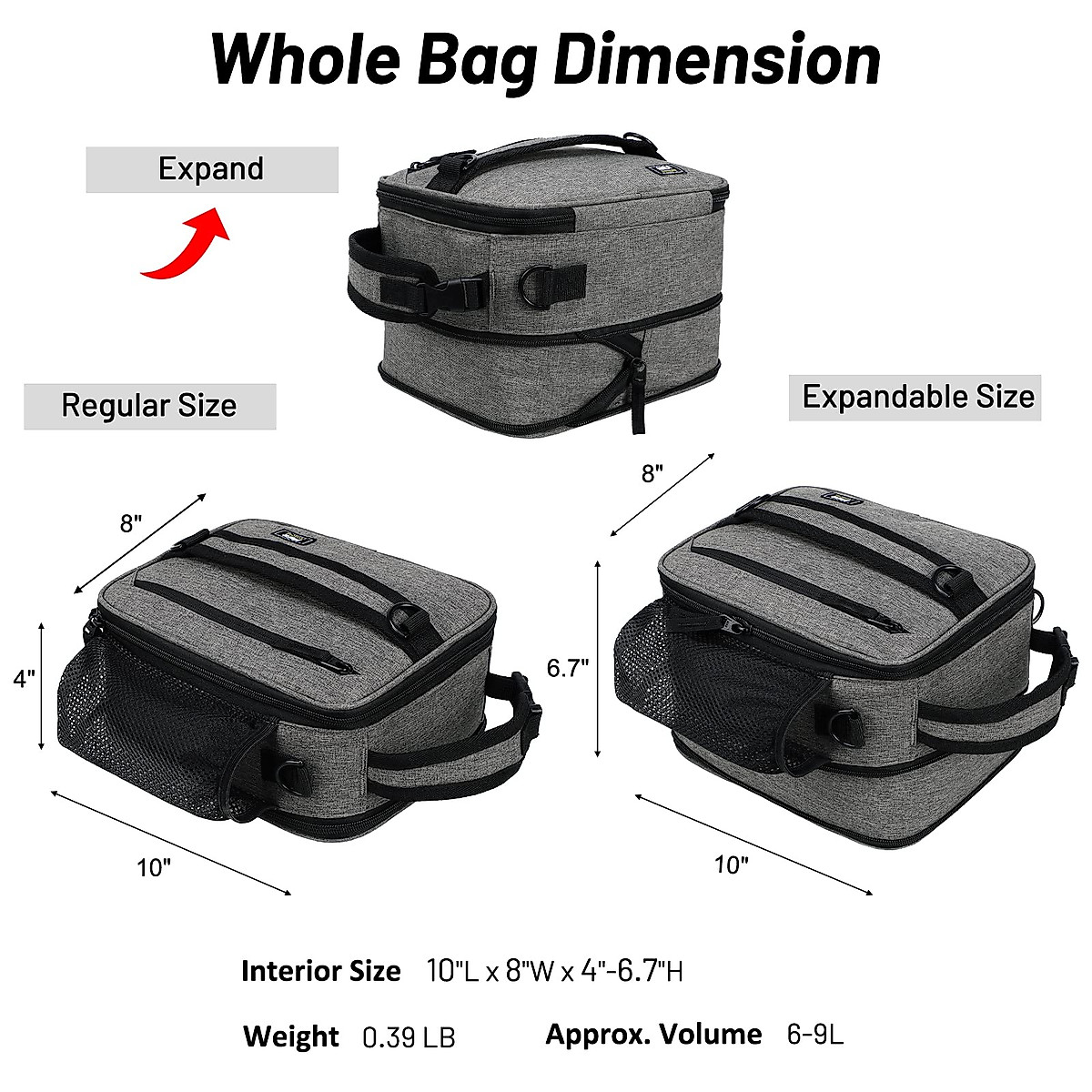 MIER Expandable Lunch Bag Insulated Lunch Box for Men to Work Travel Portable Lunchbox Bags with Shoulder Strap and Water Bottle Holder, Grey