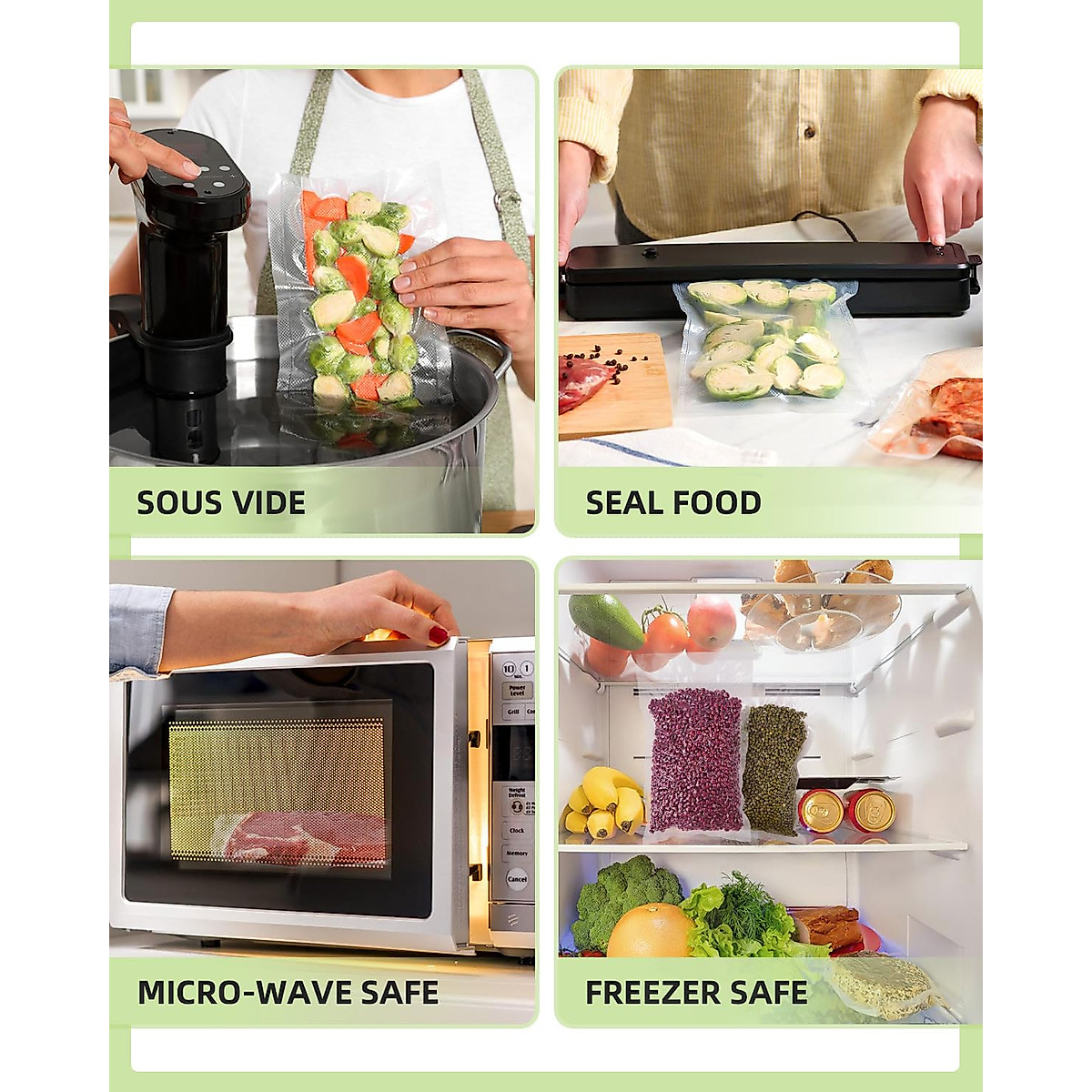 Colemoly Vacuum Sealer Bags for Food 200 Count Gallon 11" x 16", Quart 8" x 12" and Pint 6" x 10" Commercial Grade BPA Free Precut Vacuum Seal Bags for Meal Prep Storage Sous Vide