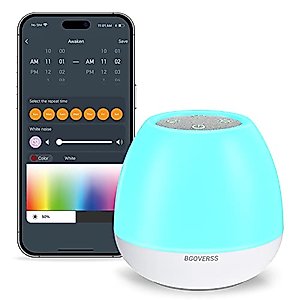 Baby Sound Machine，BGOVERSS White Noise Machine for Baby Sleeping with Night Light, Toddler Sleep Trainer with 24 Soothing Sounds, White Noise Soother with Timer, App Remote Control for Kids'Room Grey