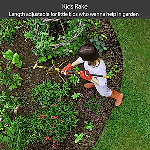 Garden Rake Metal, 12 Prongs 14" Wide Bow Rakes for Lawns Heavy Duty, Adjustable Rock Thatch Yard Rake for Leaves Gardening Loosening Soil Long Handle 32-60"