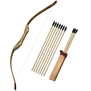 Wooden Bow and Arrow Set for Kids, 1 Bows 1 Quivers and 10 Wood Arrows, 32 Inch Handmade Archery Set Outdoor and Indoor Games Toys, Gifts for Kids Youth Boys and Girls