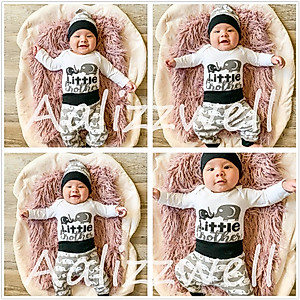 Aalizzwell Little Brother Outfits, Infant Baby Boys Little Elephant Outfit Long Sleeve Bodysuit Clothes Set 0-3 Months