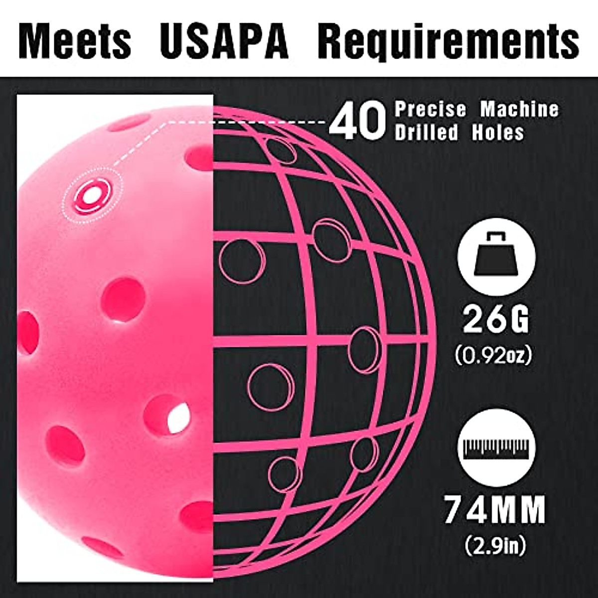 Vvinca Pickleballs 6 Pack Pickleball-Balls Meet USAPA Requirement 40 Holes Outdoor-Pickleballs, Double Tone Luminous Green Blue Pink Tangerine Yellow