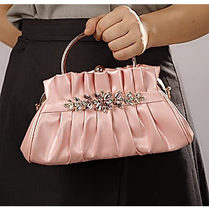Sither Small Color Handbag Purses for Women Leather Handbag Purses with Crystal Clutch Purses Shoulder Chain Bags for Daily Party Prom Christmas Gift (pink)
