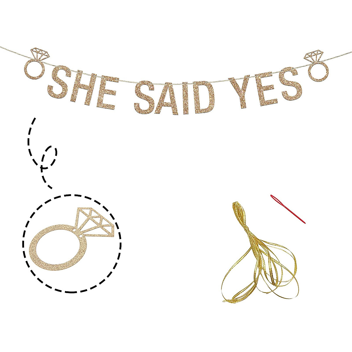 She Said Yes Banner, He Put a Ring on It, Glittery from Miss to Mrs Just Engaged Bride to Be Party Hanging Supplies