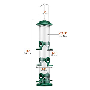 iBorn Metal Bird Feeders 6 Ports Hanging Wild Bird Seed Feeder for Mix Seed Blends, Niger Seed Feeder, Sunflower Heart, Birdbath, Heavy Duty All Metal Green Finishing 14 Inch 6Port