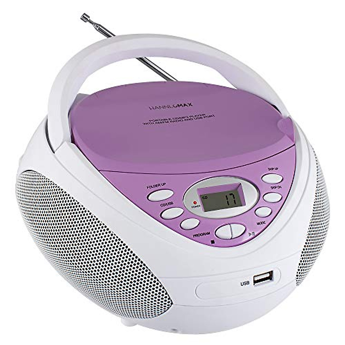 HANNLOMAX HX-326CD Portable CD/MP3 Boombox, AM/FM Radio, USB Port for MP3 Playback, Aux-in, LCD Display, AC/DC Dual Power Source. (White)