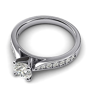 Women's Sterling Silver 1CT Classic 4-Prong Simulated Round Cut Diamond Engagement Ring With Graduated Side Stones (7.5)