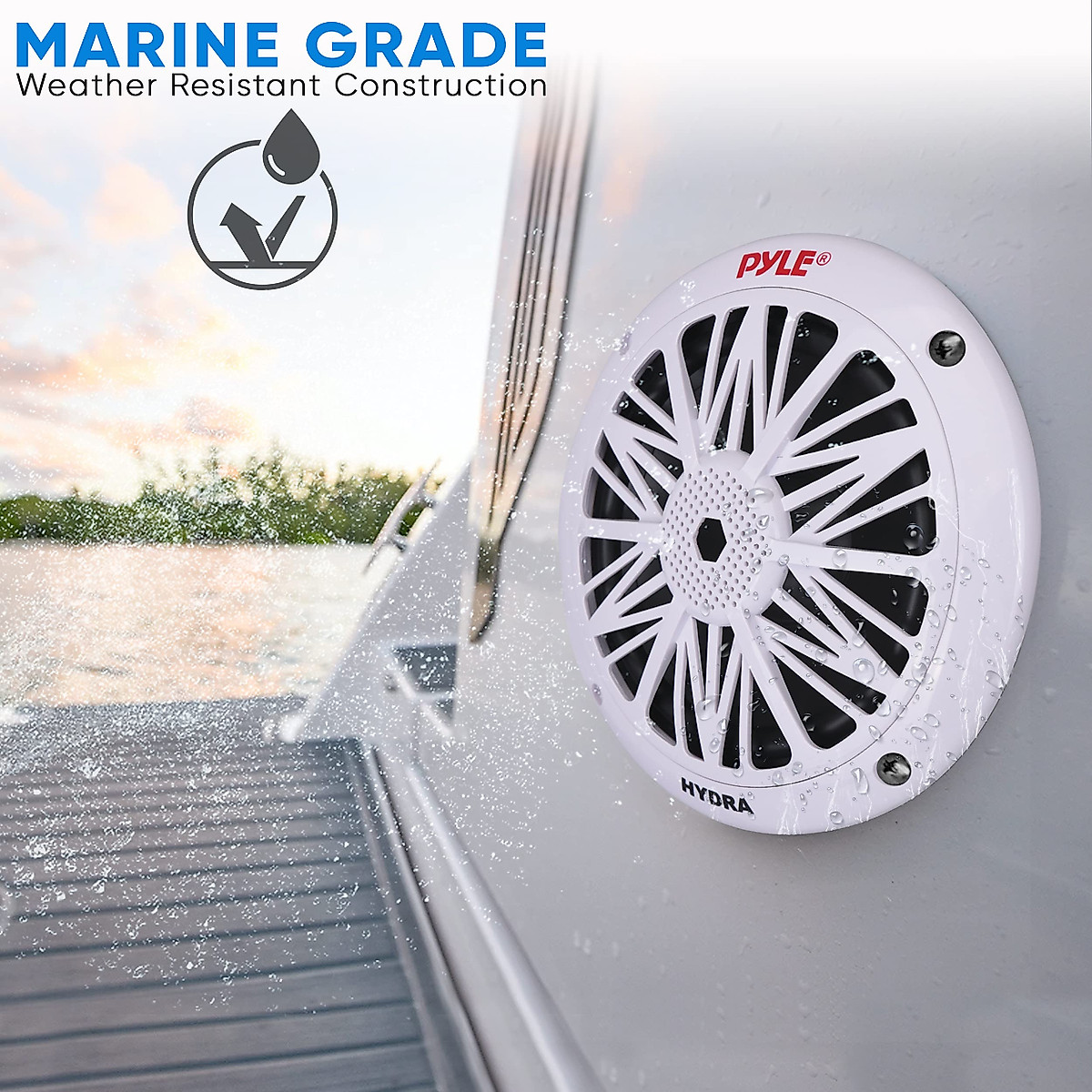 Pyle 200 Watt Marine Speaker System - Weather Resistant Dual 2 Way 6.5 Inch Outdoor Stereo Audio Sound Speakers w/ 85Hz-6kHz Frequency Response, Heavy Duty 8oz Magnet Structure PLMR6KW, White