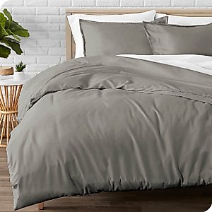 Bare Home Flannel Sheet Set with Flannel Duvet Set Bundle (Queen, Light Grey)