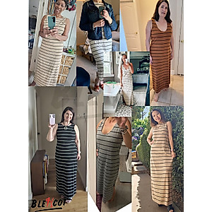 BLENCOT Womens Sleeveless Striped Racerback Maxi Sundresses Backless Beach Long Tank Dresses Gray XL
