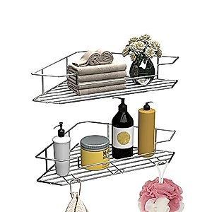 Corner Shower Caddy with Hooks, Self Adhesive Shower Organizer Shelves,No Drilling 2-Pack Rustproof 304 Stainless Steel Shower Storage Shelves for Bathroom & Kitchen