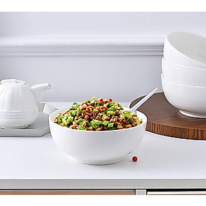 TGLBT 40 Ounce Porcelain Soup Bowls - 4 Packs, Stackable Round, White