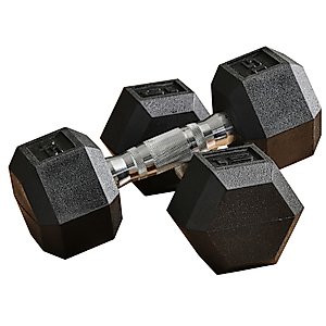 Soozier 2 x 15lbs Hex Dumbbell Set of 2, Rubber Weights Exercise Fitness Dumbbell with Non-Slip Handles, Anti-roll, for Women or Men Home Gym Workout