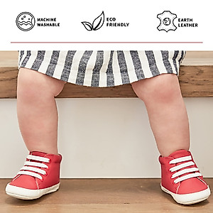 JuJuBe Sneakers for Babies & Infants - Machine Washable Vegan Leather Baby Shoes - Cherry Red - 9-12 Months
