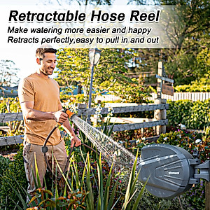 Roywel Hose Reel,Garden Hose Reel with Retractable Hose 100ft 5/8,Hose Reel Wall Mount 5/8 Retractable Hose Reel,Auto-Rewind,Auto Lock, with 9 in 1 Spray Gun,180° Pivot for watering