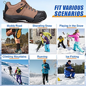Ice Snow Cleats for Shoes Boots,Walk Traction Cleats Rubber Crampons Anti Slip 10-Stud Winter Ice Cleat Slip-on Stretch Footwear for Women Men Kids
