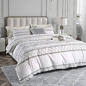 Tokokimo Duvet Cover Set King Size, 3 Pc White Soft Boho Aztec Bohemian Bedding Duvet Cover Sets with Zipper Closure Corner Ties