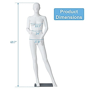70" Mannequin Famale Full Body Dress Form Display, Realistic Mannequin Body Manikin Torso Stand for Retail Clothing Shops, White