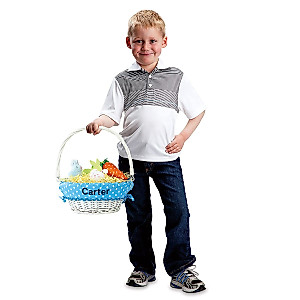 Lillian Vernon Kids Personalized Wicker Easter Basket - Removable Blue Liner With Embroidered Name, For Young Girls & Boys, Baby’s First Egg Hunt, Cute Custom Spring Gifts, 11” x 14”