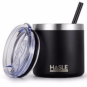 HASLE OUTFITTERS 10oz Insulated Tumblers with Lid and Straw,Stainless Steel Tumbler Travel Coffee Mug,Double Wall Reusable Tumbler Cup for Iced and Hot Drinks(Black,1 Pack