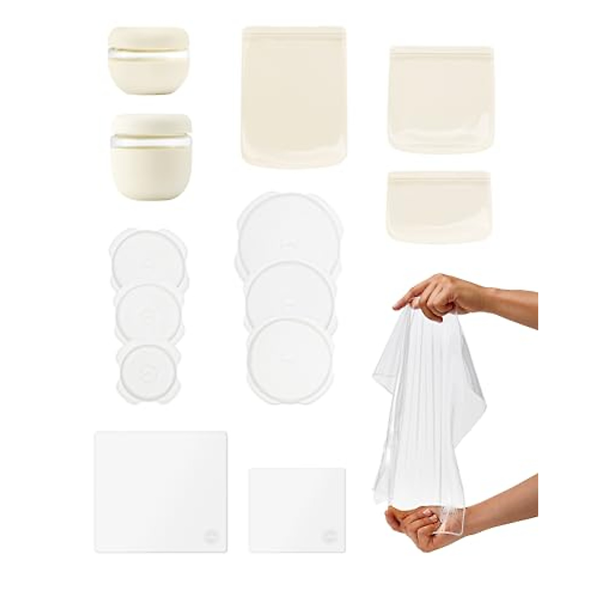 W&P Sustainable Kitchen Set, 14 Pieces (Seal Tight Bowls, Silicone Bags, Stretch Lids & Stretch Wrap) Non-Toxic, Microwave-Safe, Dishwasher-Safe