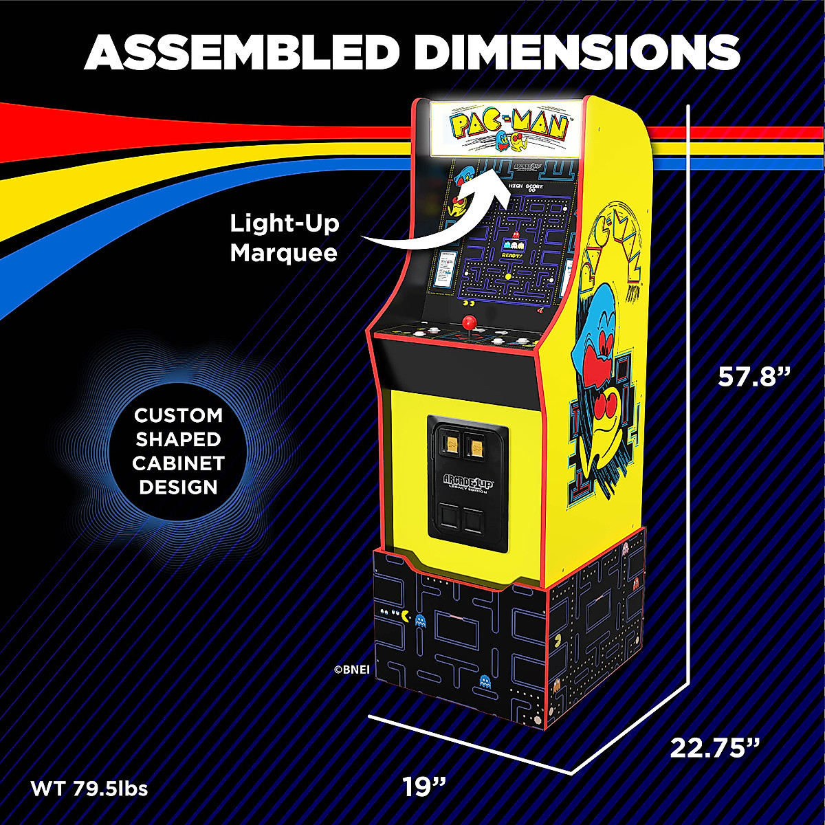Arcade1UpBandai Namco Entertainment Legacy Edition Arcade Machine, 4-Foot —12-in-1 Pac-Man Arcade Game Machine for Home, 17” Color LCD Screen —Includes Custom Arcade Game Riserand Light-Up Marquee