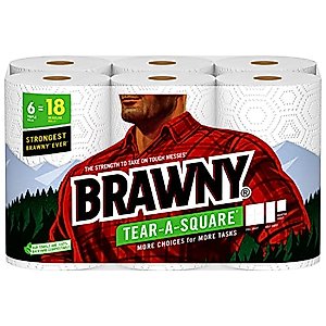 Brawny® Tear-A-Square® Paper Towels, 6 Triple Rolls = 18 Regular Rolls