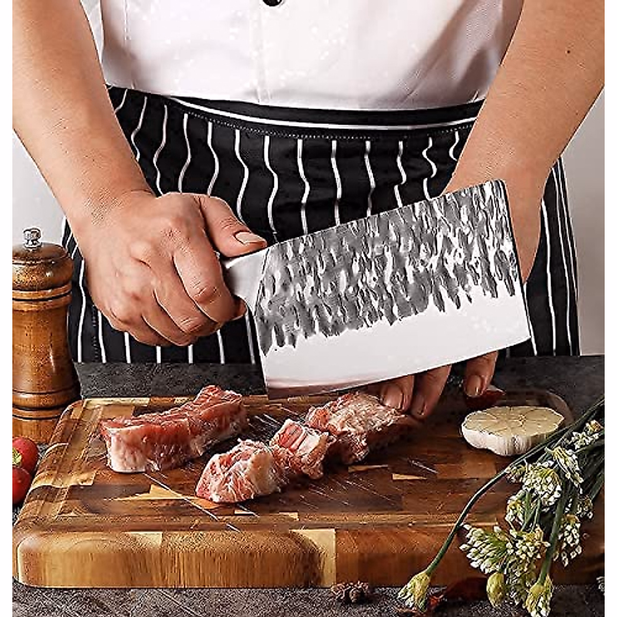 Kitory Meat Cleaver Heavy Duty Chinese Chefs Knife Forged Butcher Knife Handmade 8" Chopper Knife Traditional Kitchen Knife for Cutting Chopping Meats, Small Bones and Vegetables