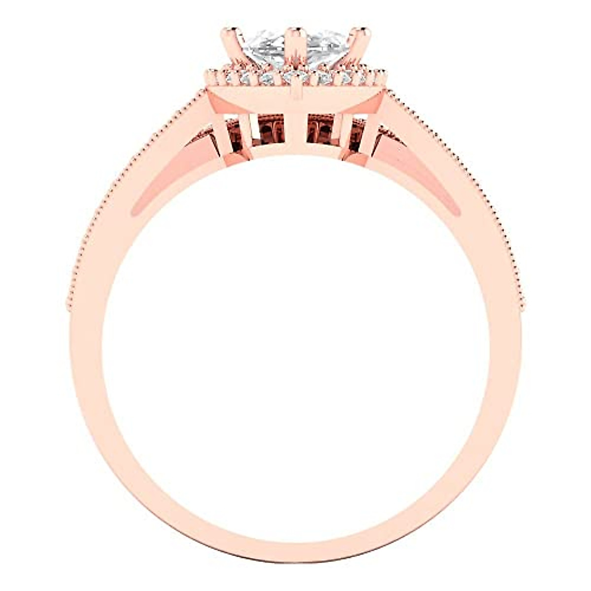 Clara Pucci 2.26ct Marquise Round Cut Laser Engraving Pave Halo White Sapphire Designer Statement Ring Band Set 18K Rose Gold Size 10