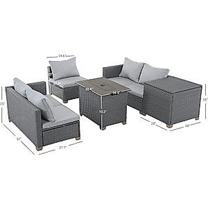 Grand patio 5-Piece Outdoor Sectional Sofa Sets, All-Weather Wicker Patio Furniture Sets with Fire Pit Table and Outdoor Storage Box for Backyard Garden Poolside(Greige)