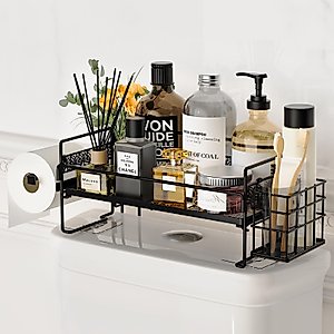 Iirios Over The Toilet Storage, 1-Tier Folding Bathroom Shelf Over Toilet, Over Toliet Organizer with Metal Basket and Paper Holder, Above Toilet Storage Shelf, No Assembly, No Drilling Space Saver