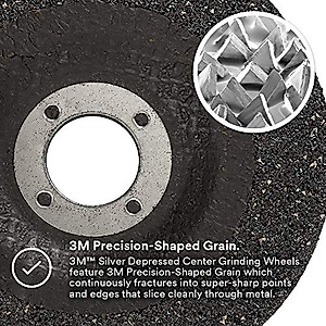 Cubitron II Silver Grinding Wheel, Depressed Center – for Right Angle Grinders – 4.5” Diameter x 1/4' Thick x 7/8” Arbor Hole – Type 27 – 87453 – Pack of 10