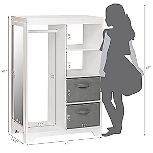 UTEX Kids Dress Up Storage with Mirror, Kids Armoire Dresser with 2 Storage Bins and Open Hanging, Costume Closet Wardrobe for Kids, Pretend Storage Closet Armoire Dresser for Bedroom, Kids Room