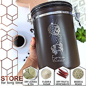 CafetastiQ Coffee Canister - Large 22oz Airtight Coffee Container for Storage with Date Dial and Release Valve - Accessories Scoop (Gray Morning)