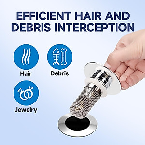 Bathroom Sink Drain Strainer, 2 in 1 Pop Up Bathroom Sink Stopper with Hair Catcher Basket, Universal Wash Basin Drain Stopper for 1~1.5 Inch Drain Holes, Sink Drain Filter Anti-Clogging