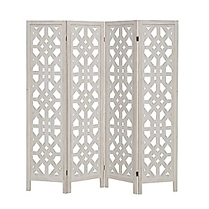 Wood Room Dividers 4 Panel, Premium Home Wooden Room Dividers Wall for Bedroom, Carved Wood Partition Room Dividers Folding Privacy Screens,White