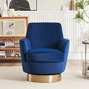 HANLIVES Swivel Barrel Chair,Modern Round Swivel Accent Chairs with Tall Backrest,360 Degree Comfy Velvet Fabric Accent Chair Small Single Chair Armchair for Living Room Bedroom(Blue)