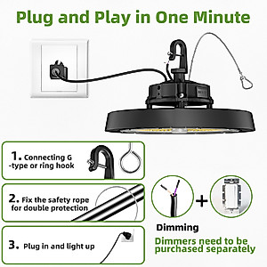 UFO LED High Bay Light 150W 21000LM 0-10V Dimmable Can Replace 600W HID/HPS, 5' Cable with Plug, IP65 Waterproof and Dustproof, Certified Driver Shop Lights for Warehouse Garage Gym Workshop(4pack)