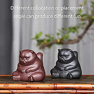 Zisha Tea Pet Angry Unhappy Cat Bat Figurine, Cute Kung Fu Tea Ornament Accessories of Frog Tea Set, Decoration for Tea Table Desk Tearoom, Great Gift for Tea Lover Friend (1.Cat)