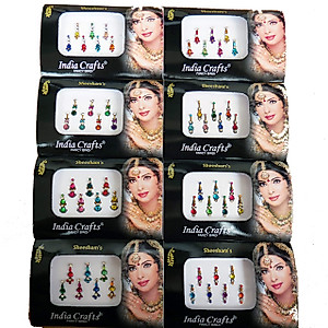 8 Packs- 56 Bindis Combo of Silver/Gold/Black/Multicolored Face Jewels Bollywood tika`