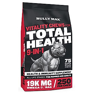 Dog Vitamins Total Health Dog Chews by Bully Max | Puppy and Adult Dog Omega 3 Supplement | Health and Immunity Vitality Chews | Performance Series Muscle Builder for All Breeds | 75 Chews per Bag