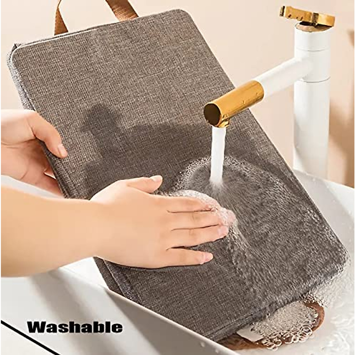 AARAINBOW 4 Pcs Closet Clothes Organizer with Handle, Fabric storage Box with Steel Frame Stackable Shelf Storage Baskets Foldable Storage Baskets for Organizing clothes Toys, 23L (2 Gray 2 Beige)