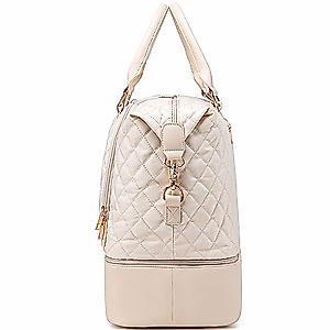 CAMTOP Women Ladies Travel Weekender Bag Overnight Duffel Carry-on Tote Bag with Luggage Sleeve fit 15.6 Inch Laptop Computer (Beige,Quilted)